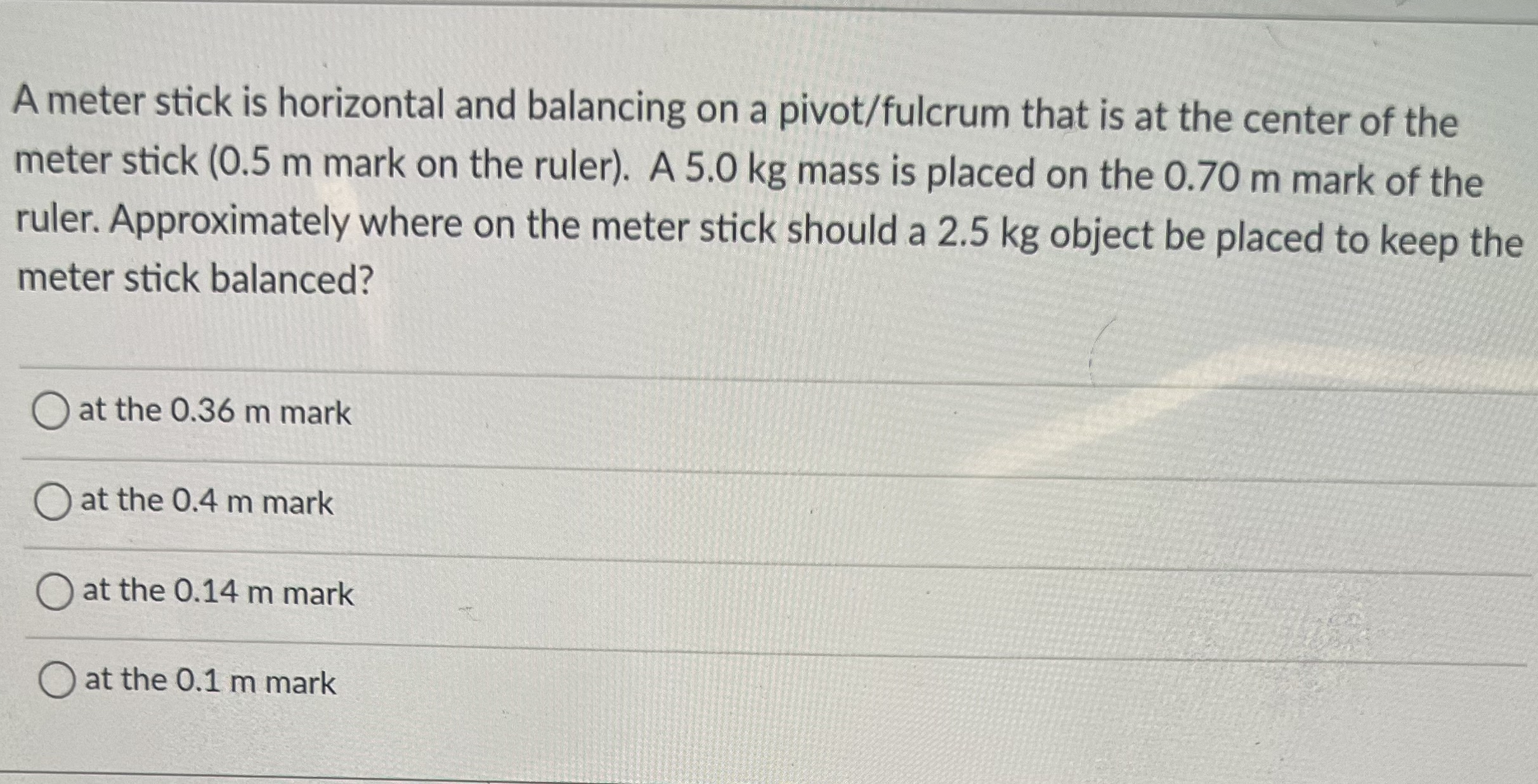 Solved A meter stick is horizontal and balancing on a | Chegg.com