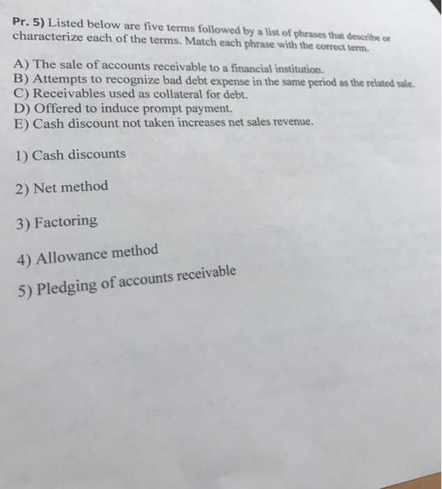 Solved Pr. 5) Listed below are five terms followed by a list | Chegg.com