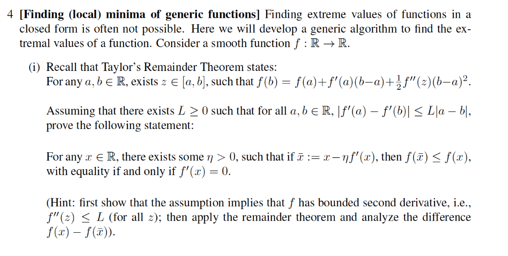 Solved 4 [Finding (local) minima of generic functions] | Chegg.com