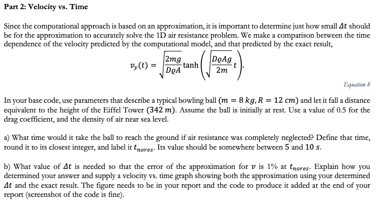 Part 2: Velocity vs. Time Since the computational | Chegg.com