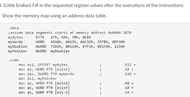 Solved 1.(Little Endian) Fill in the requested register | Chegg.com