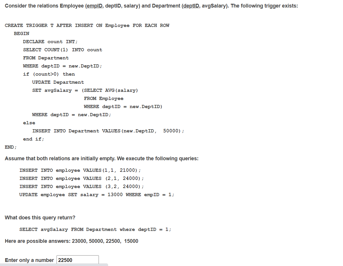 Solved Consider the relations Employee (emplD, deptid, | Chegg.com