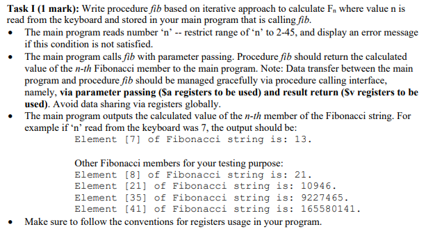 Solved Task I (1 mark): Write procedure fib based on | Chegg.com