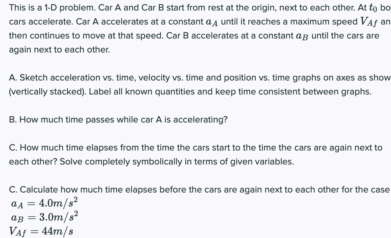 Solved This is a 1-D problem. Car A and Car B start from | Chegg.com