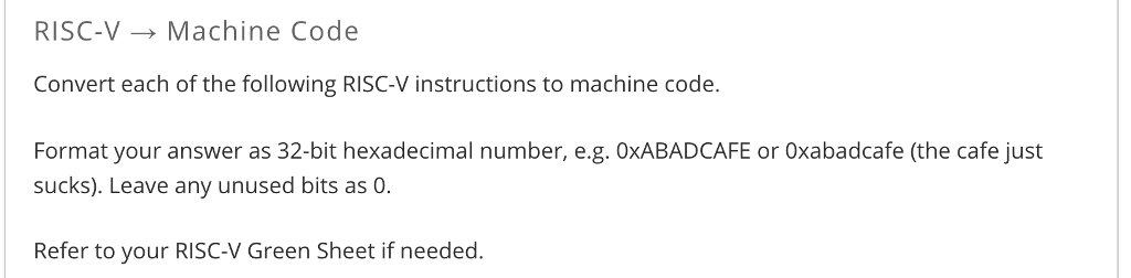 Solved Risc V Machine Code Convert Each Of The Following