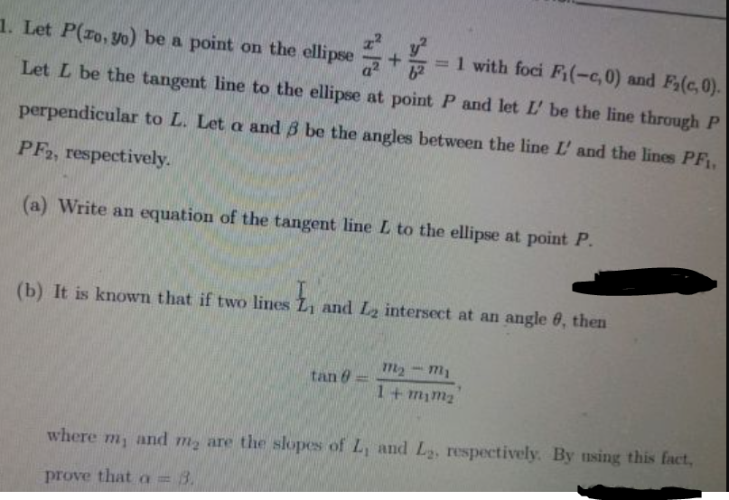 Solved 1. Let P(x0,y0) be a point on the ellipse a2x2+b2y2=1 | Chegg.com