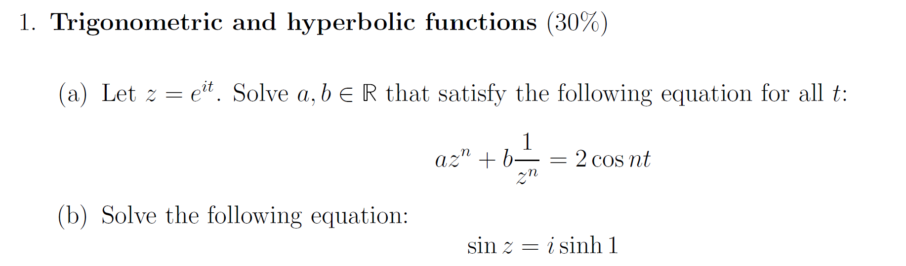 1. Trigonometric and hyperbolic functions ( 30%) (a) | Chegg.com