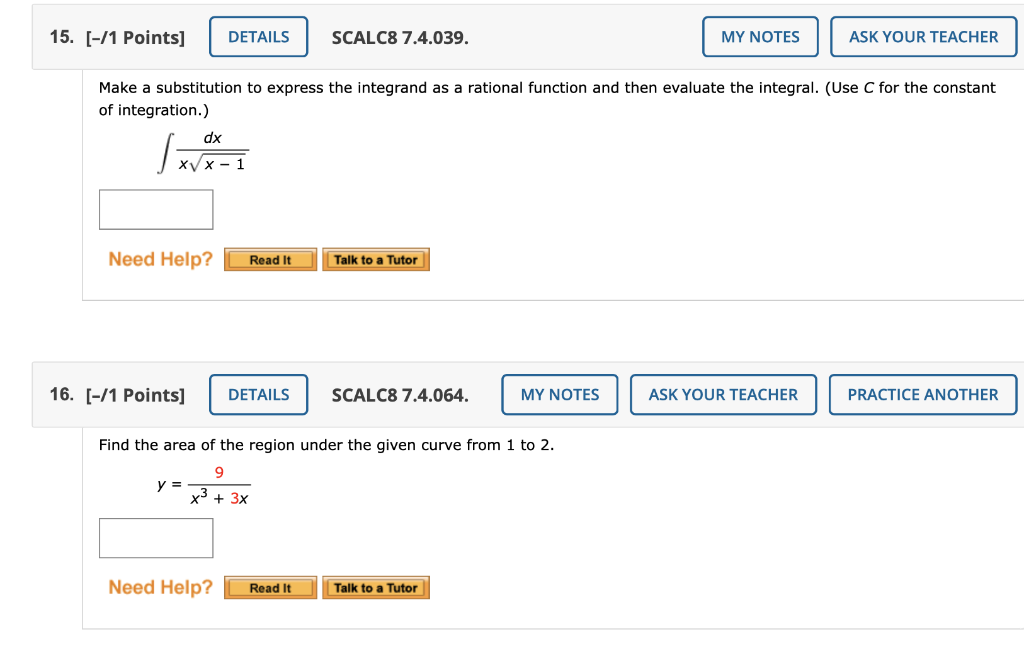Solved 15. [-/1 Points] DETAILS SCALC8 7.4.039. MY NOTES ASK | Chegg.com