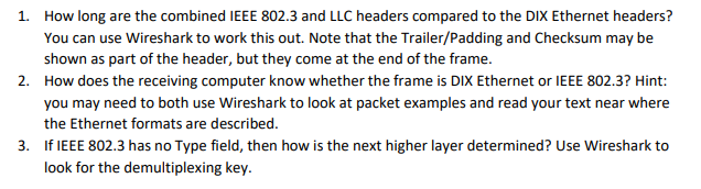 Solved 1. How long are the combined IEEE 802.3 and LLC | Chegg.com