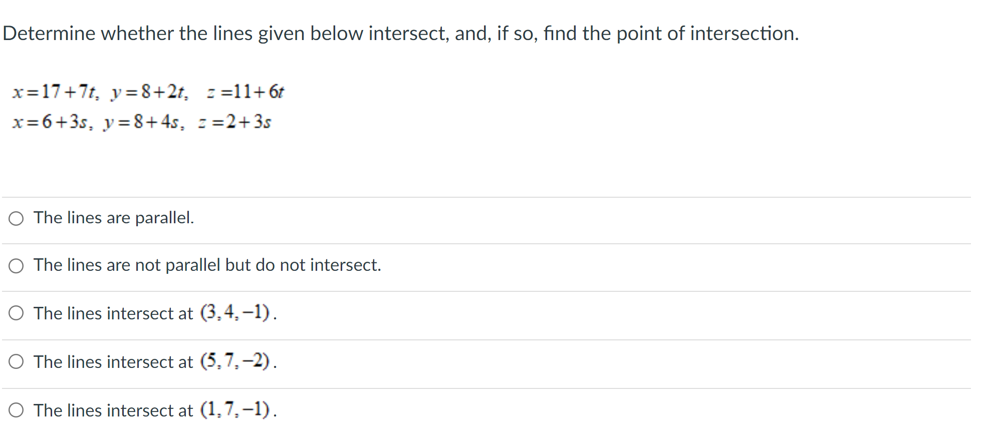 Solved Determine whether the lines given below intersect, | Chegg.com