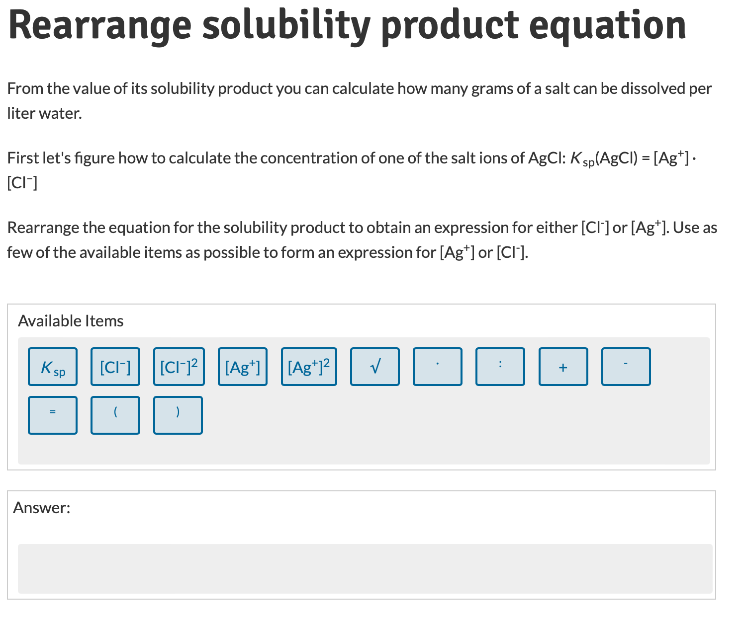 Rearrange solubility product equation From the value | Chegg.com