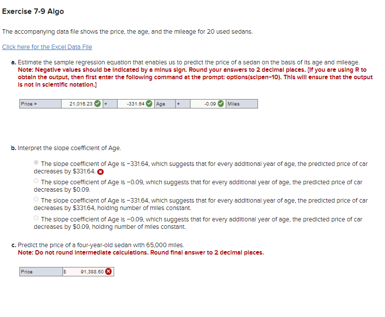 Solved Exercise 7-9 Algo The accompanying data file shows | Chegg.com