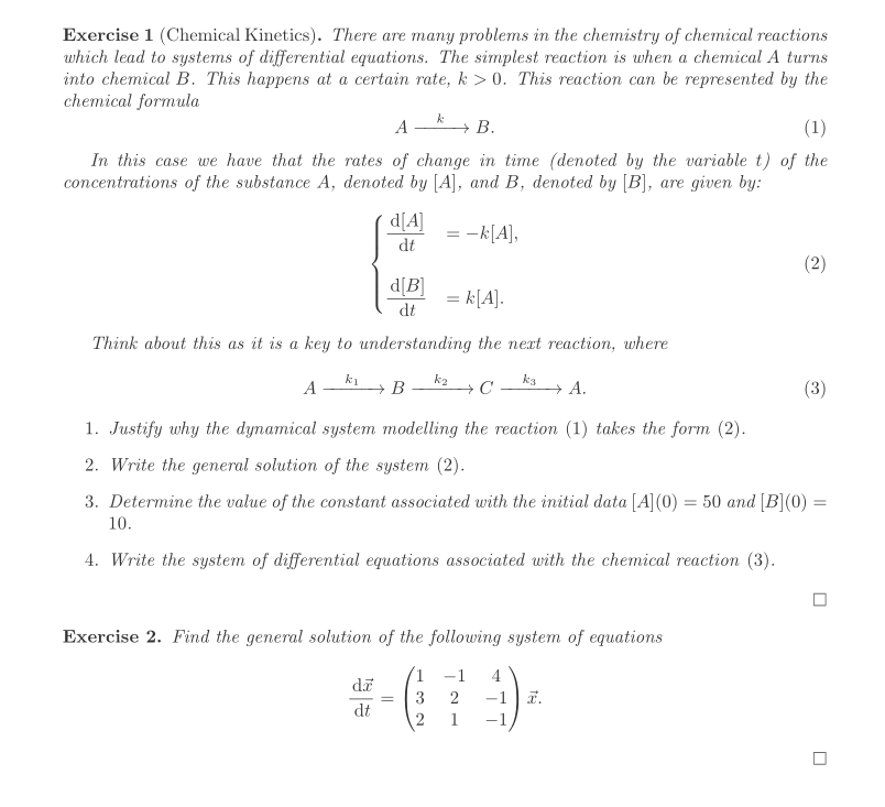 Solved k Exercise 1 (Chemical Kinetics). There are many | Chegg.com