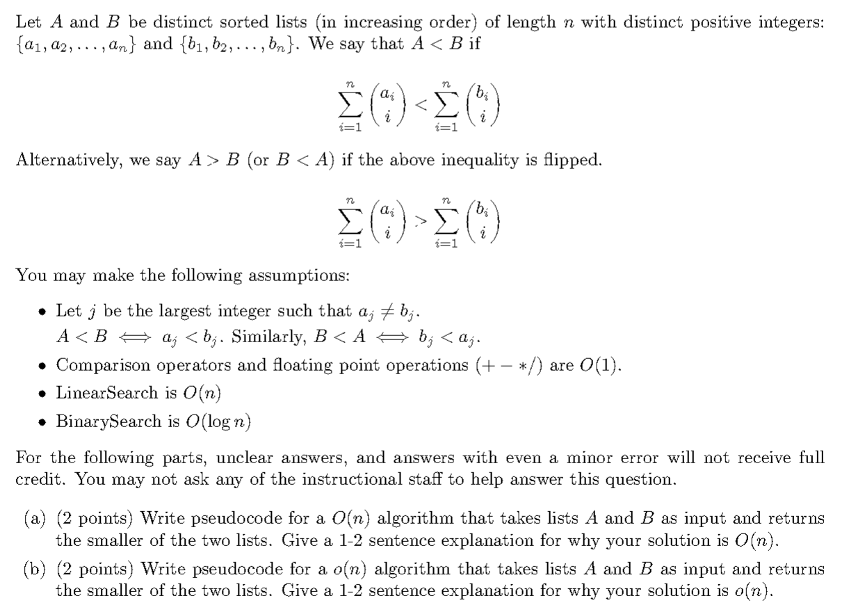 Solved Let A and B be distinct sorted lists (in increasing | Chegg.com