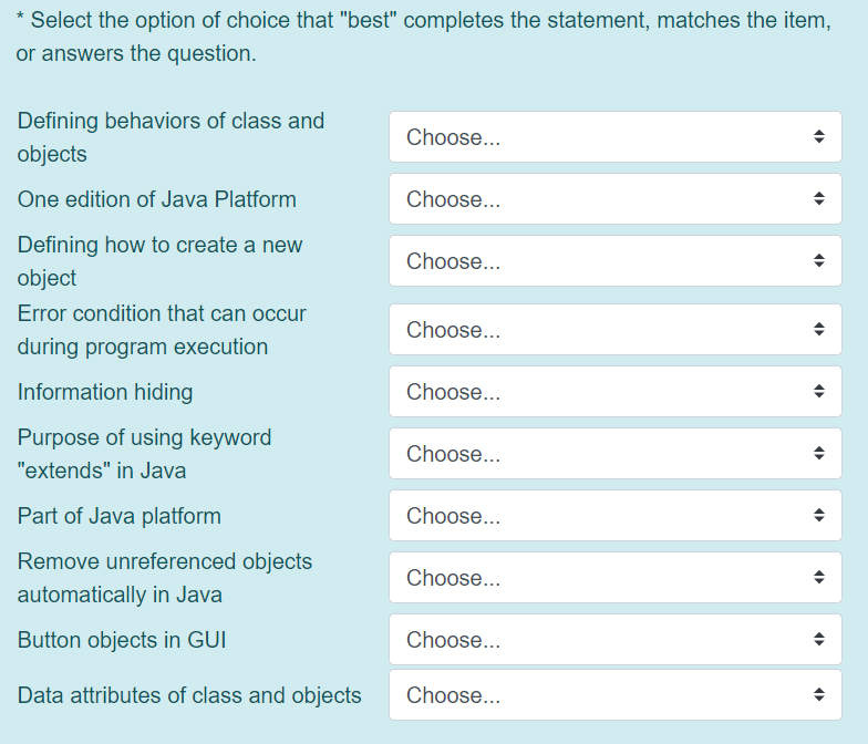Solved Choose... Choose... Encapsulation Event listener | Chegg.com