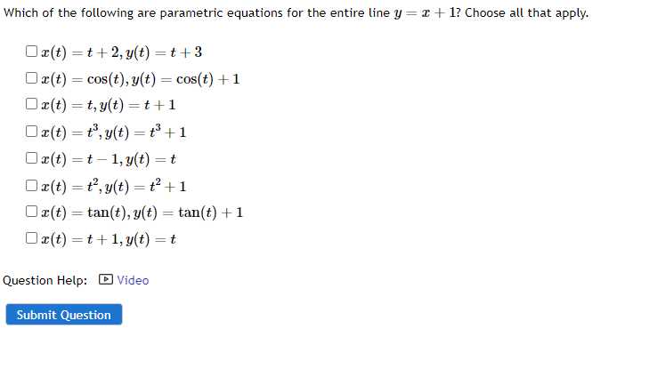 Solved Which of the following are parametric equations for | Chegg.com