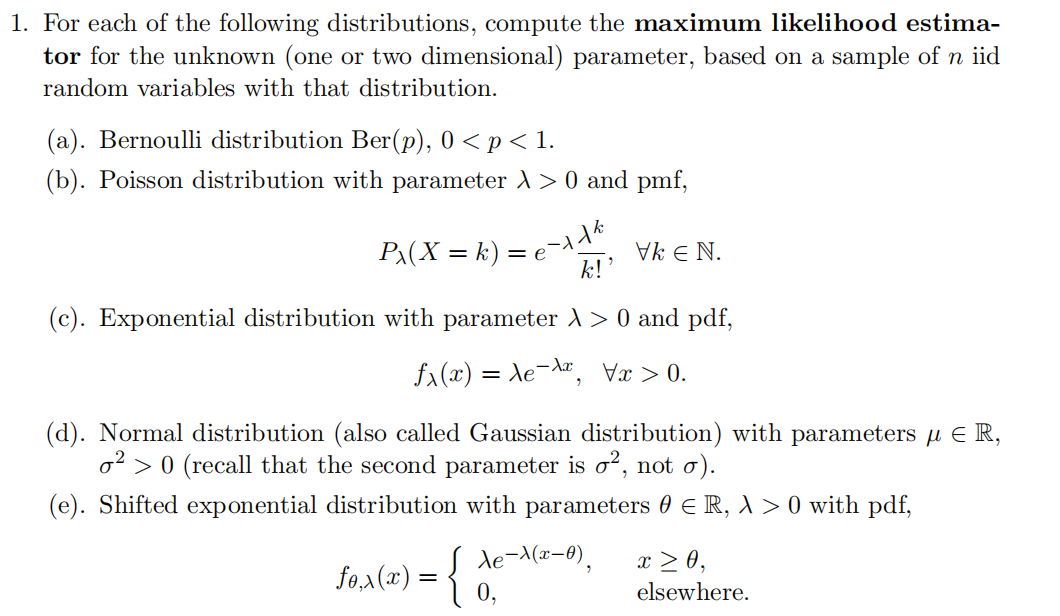 Solved 1. For each of the following distributions, compute | Chegg.com