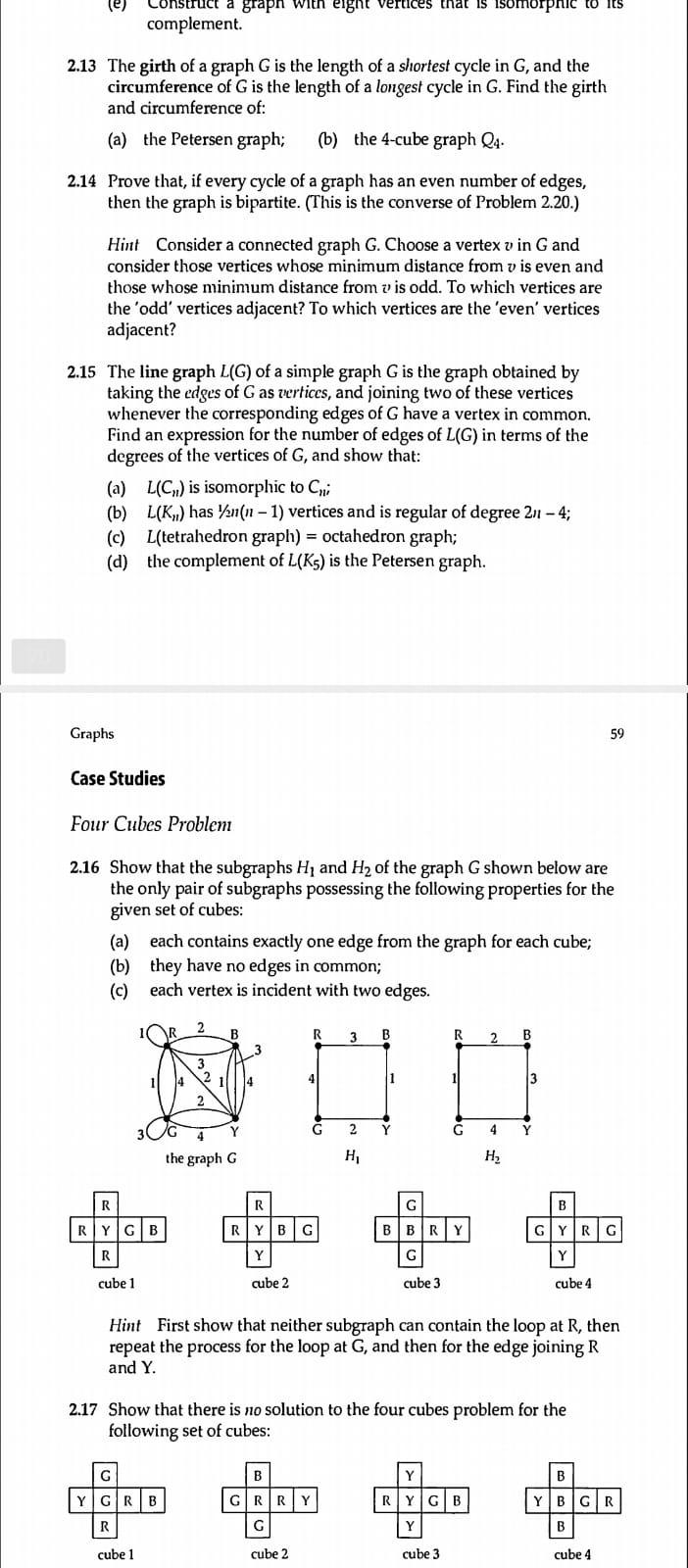 Solved 2.13 The girth of a graph G is the length of a | Chegg.com