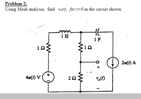 Solved Problem 2: Using Mesh analysis, find v0(t), for t>0 | Chegg.com