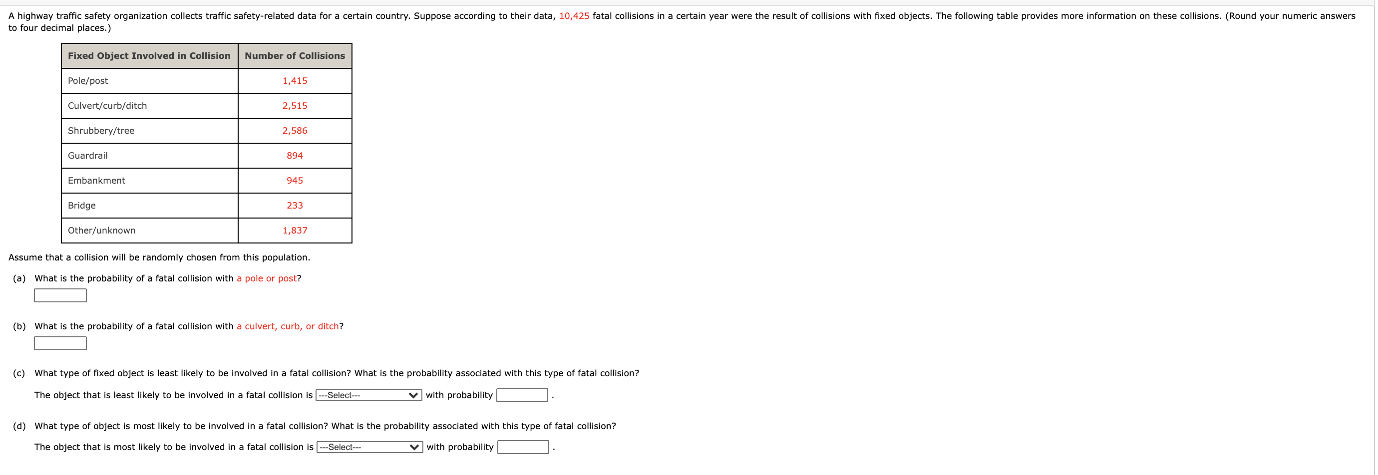 Solved A highway traffic safety organization collects | Chegg.com