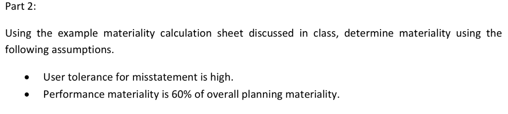 Part 2 Using The Example Materiality Calculation