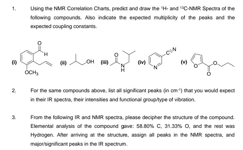 1. Using the NMR Correlation Charts, predict and draw | Chegg.com