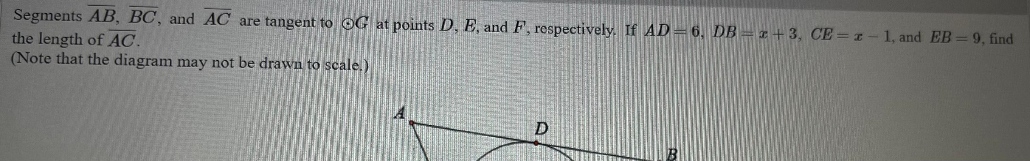 Solved Segments AB,BC, and AC are tangent to ⊙G at points | Chegg.com