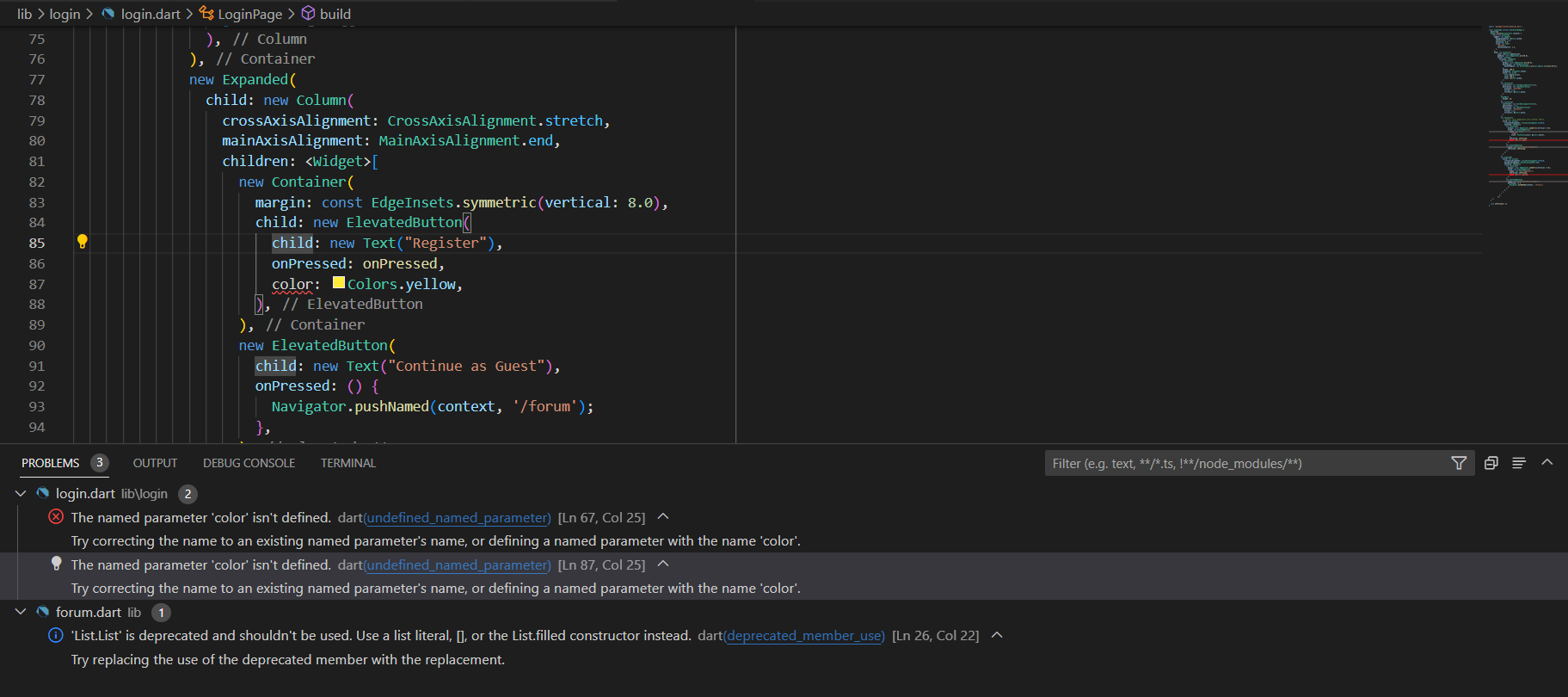Solved Need help with my flutter program. I'm getting the | Chegg.com