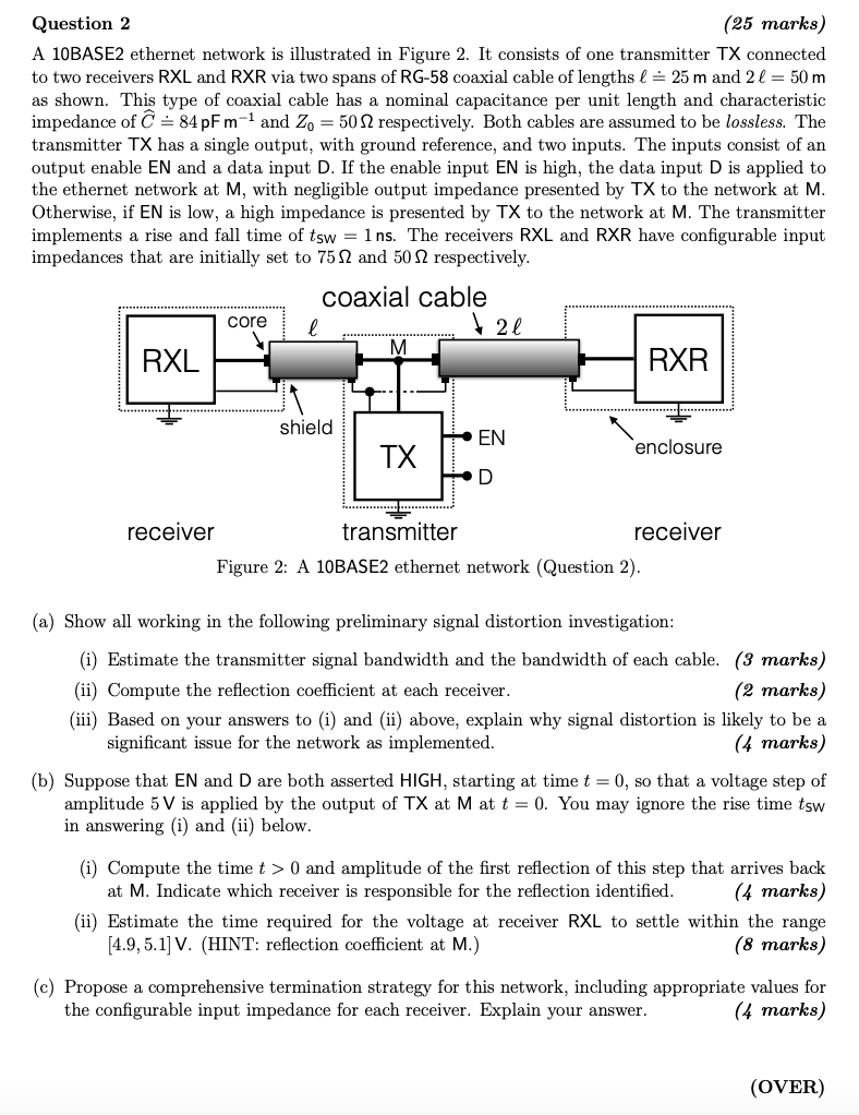 Question 2 (25 marks) A 10BASE2 ethernet network is | Chegg.com