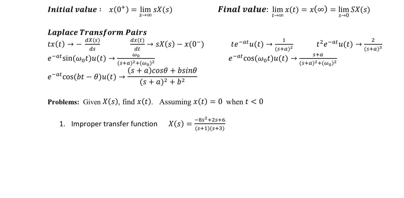Solved Initial value : x(0+)=lims→∞sX(s) Final value | Chegg.com
