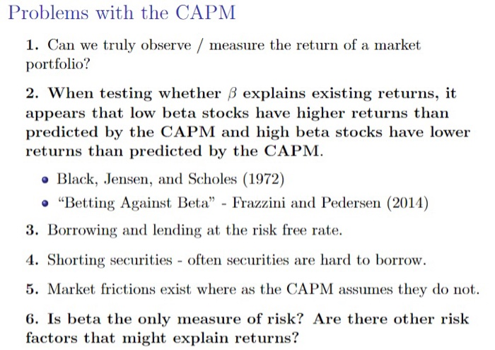 Solved Problems with the CAPM 1. Can we truly observe | Chegg.com
