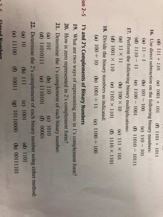 Solved 16. Use direct subtraction on the following binary | Chegg.com