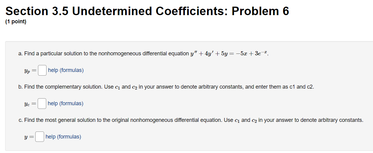 Solved Section 3.5 Undetermined Coefficients: Problem 6 1 | Chegg.com