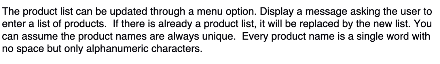 The product list can be updated through a menu | Chegg.com