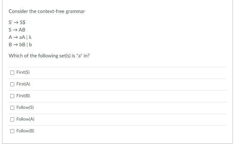 Solved Consider the context-free grammar S' → S$ S → AB A™AN | Chegg.com