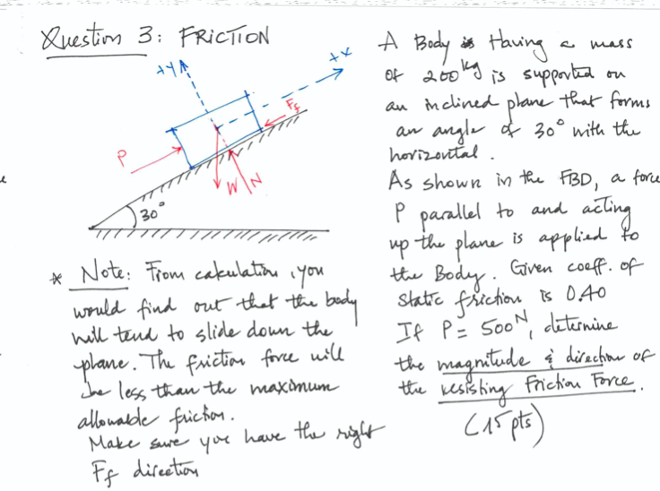 Solved mars +x - horizontal . 30 Question 3: FRICTION A Body | Chegg.com