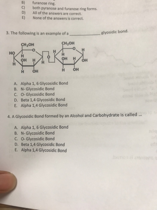Solved B) C) D) E) furanose ring. both pyranose and furanose | Chegg.com