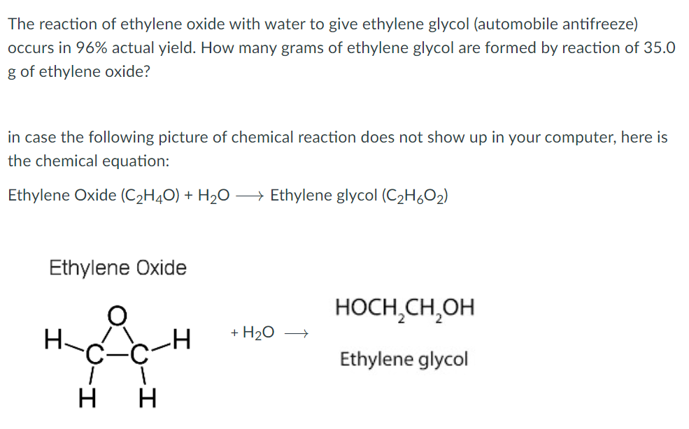 Solved The reaction of ethylene oxide with water to give | Chegg.com