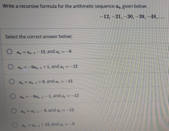 Solved Write A Recursive Formula For The Arithmetic Sequence Chegg