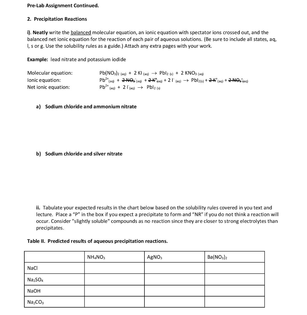 Solved 1. Solubility. Using the solubility rules in your | Chegg.com