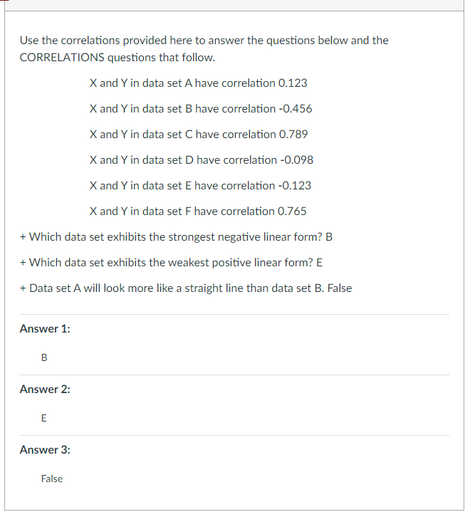 Solved Use the correlations provided here to answer the | Chegg.com