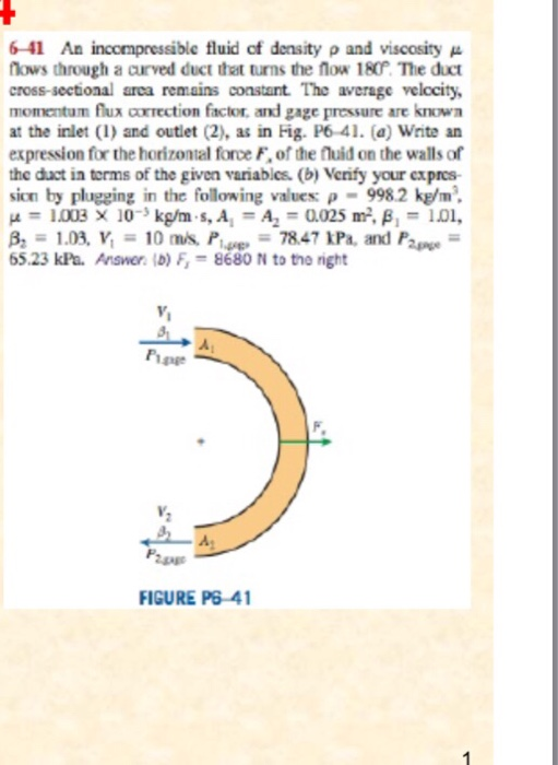 Solved 6-41 An incompressible fluid of density and viscosity | Chegg.com