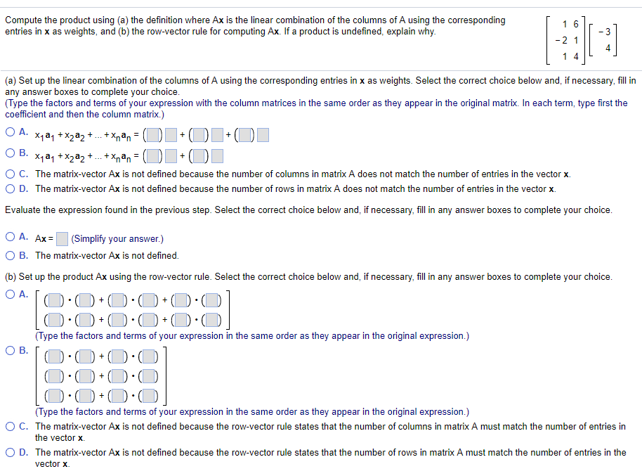 Solved Compute the product using (a) the definition where Ax | Chegg.com