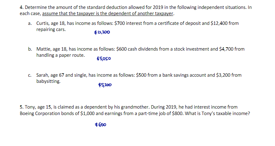 Solved 4. Determine the amount of the standard deduction | Chegg.com