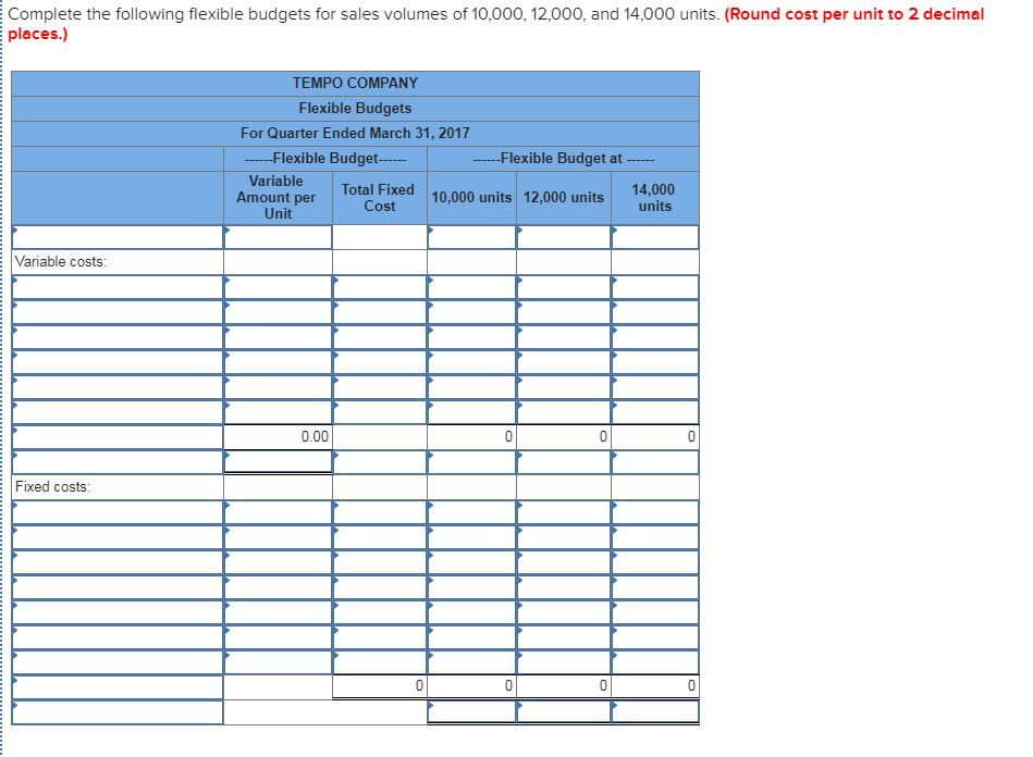 Solved Exercise 8-2 Preparing flexible budgets LO P1 Tempo | Chegg.com