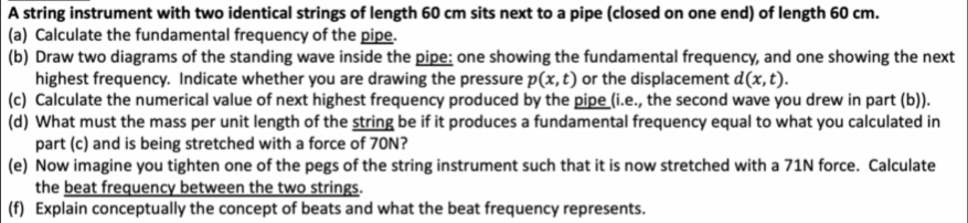 Solved A string instrument with two identical strings of | Chegg.com