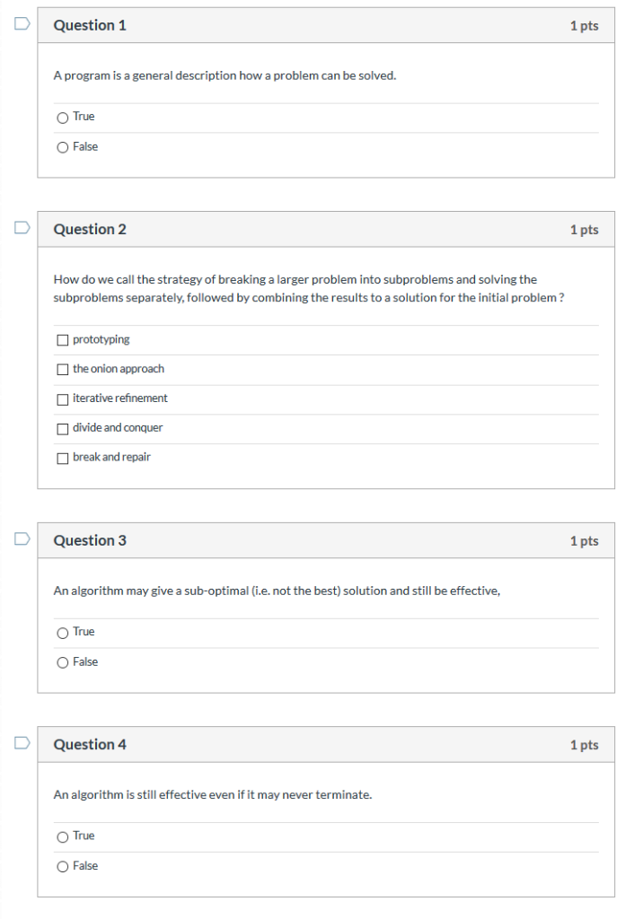 Solved DQuestion 1 1pts A program is a general description | Chegg.com