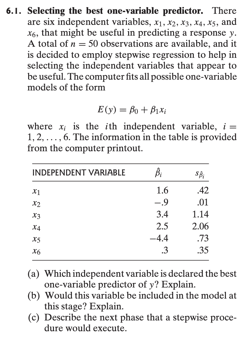 Solved 6.I. Selecting the best one-variable predictor. There | Chegg.com