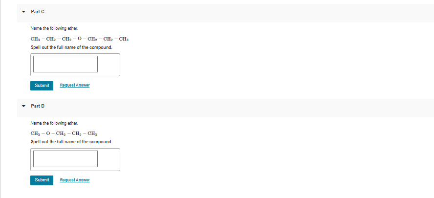 Solved Part A Name the following ether. CH3 - CH2 - | Chegg.com