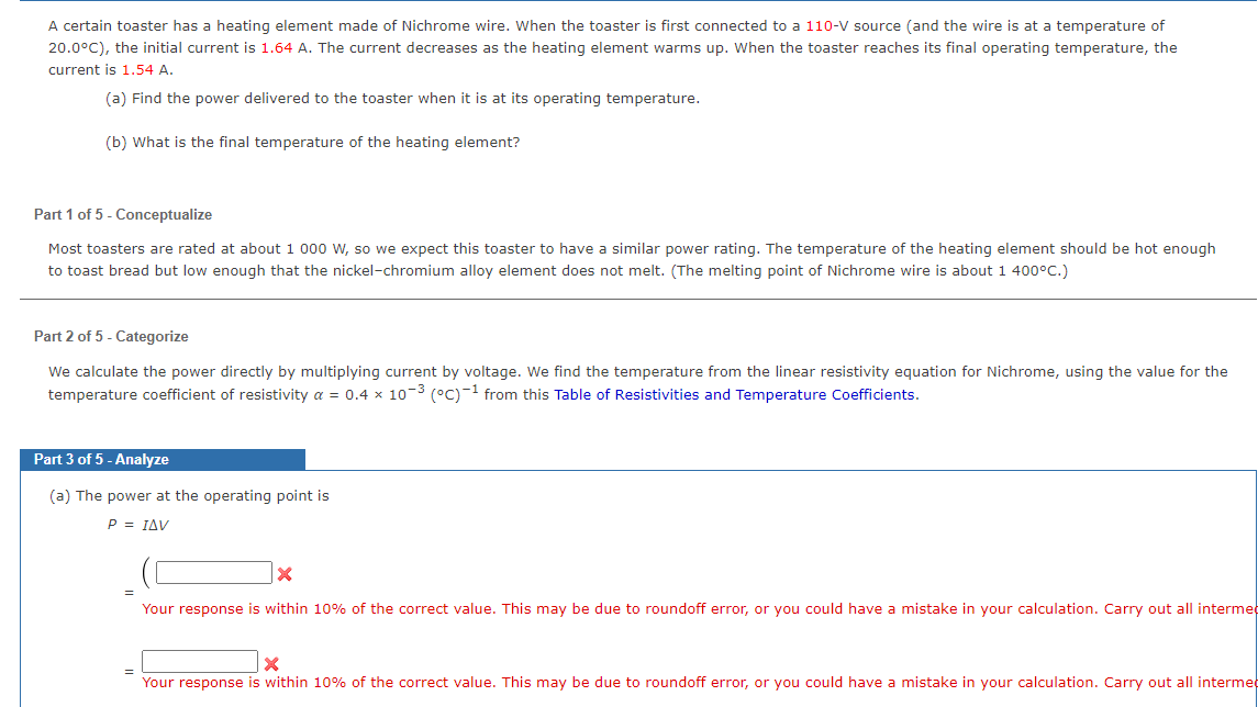 Solved A certain toaster has a heating element made of | Chegg.com